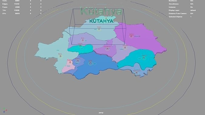 Kutahya Aegean Region Turkey map region geography political 3D model rigged | CGTrader