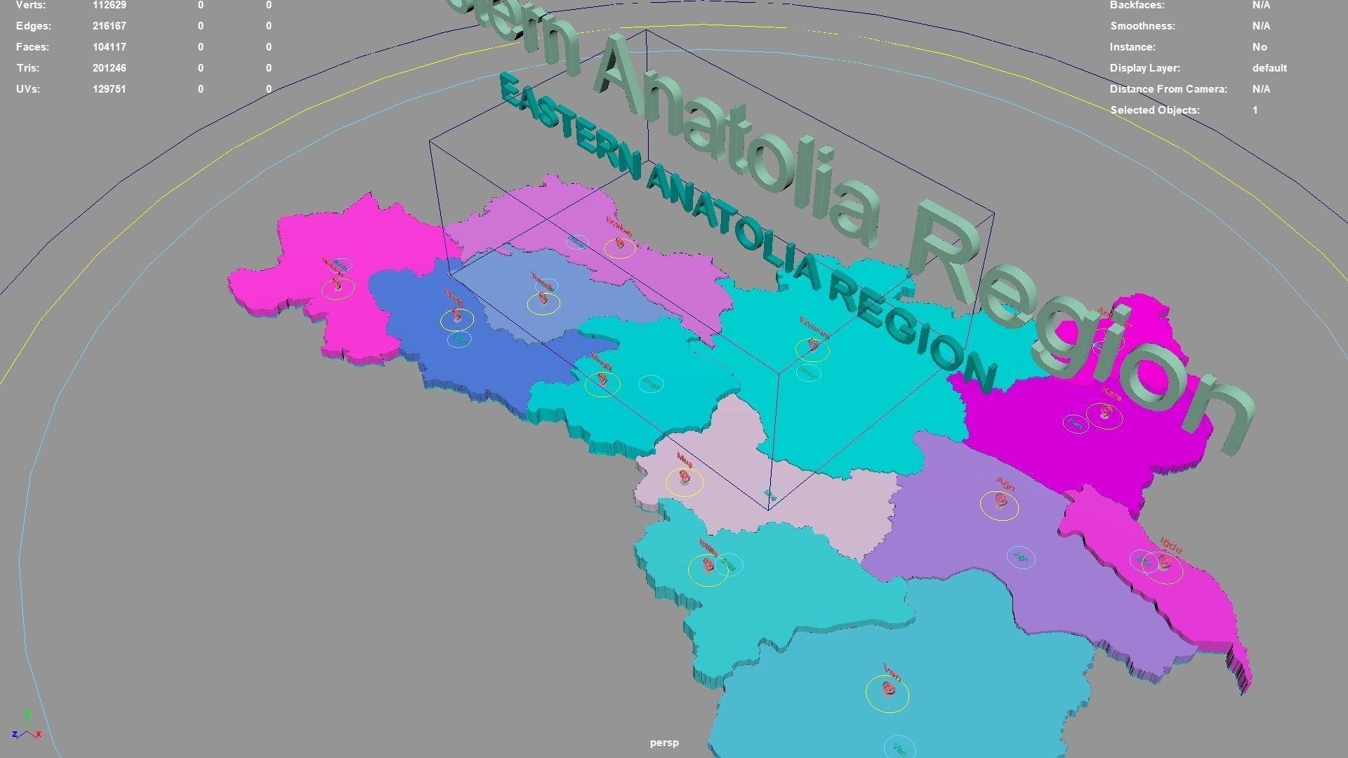 Eastern Anatolia Region Turkey map region geography political 3D model ...