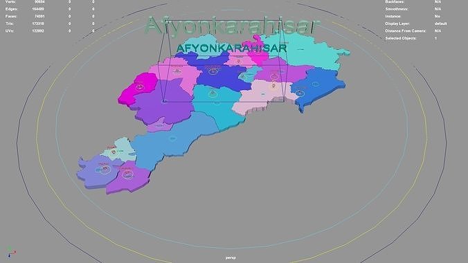 Afyonkarahisar Aegean Region Turkey map region geography 3D model ...