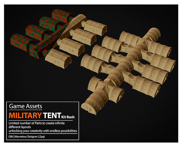 3D model Game Assets - Military Tent Kit Bash VR / AR / low-poly | CGTrader