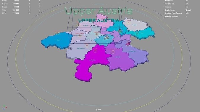 Upper Austria Austria map region geography political geographic 3D ...