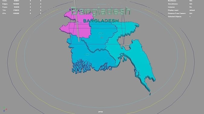 Bangladesh map region geography political geographic 3D model rigged ...