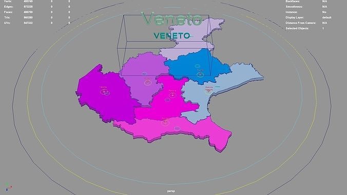 Veneto Italy map region geography political geographic 3D model rigged ...