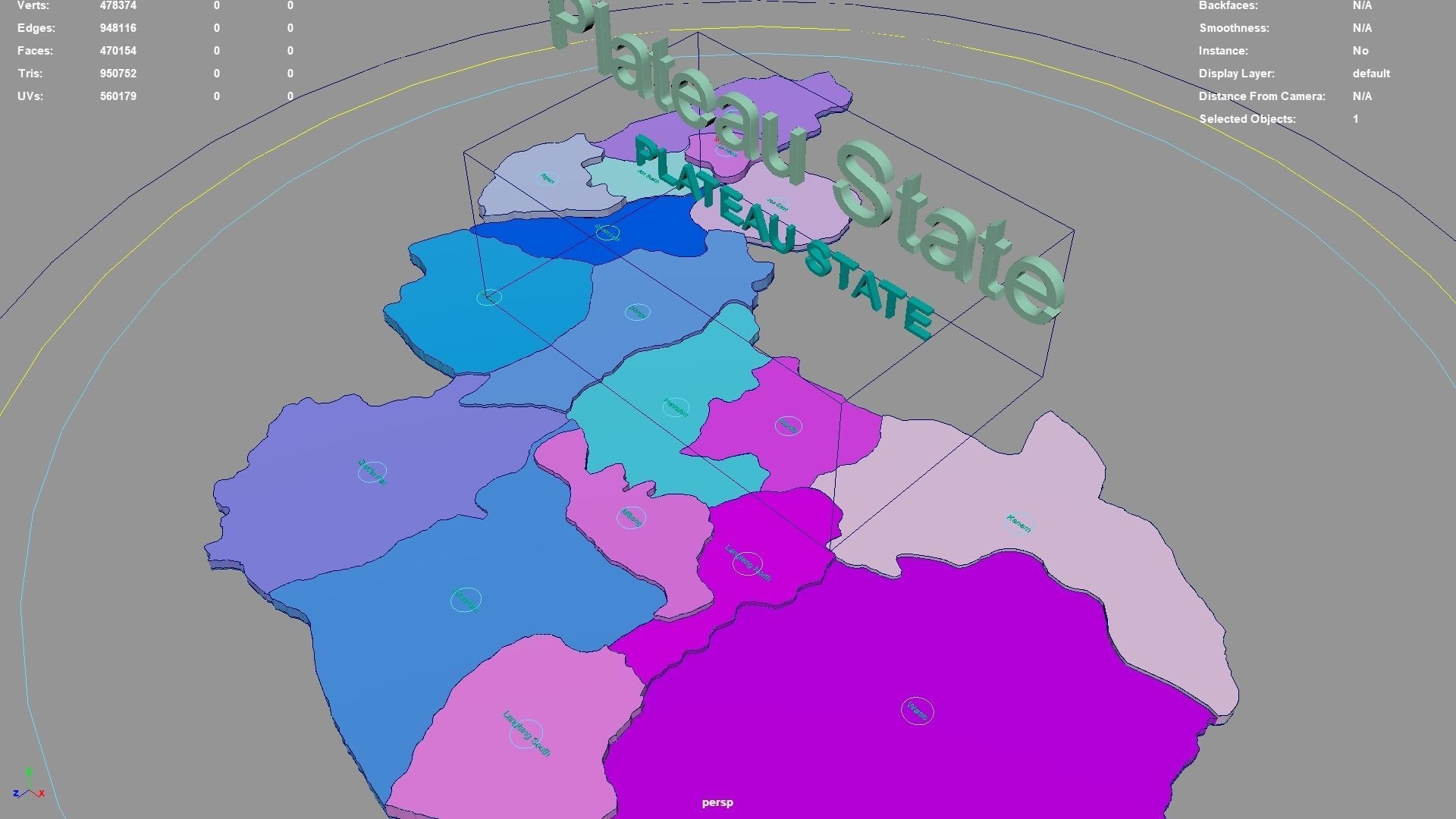 Plateau State Nigeria map region geography political geographic 3D ...