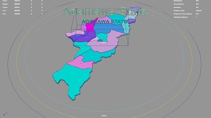 Adamawa State Nigeria map region geography political geographic 3D ...