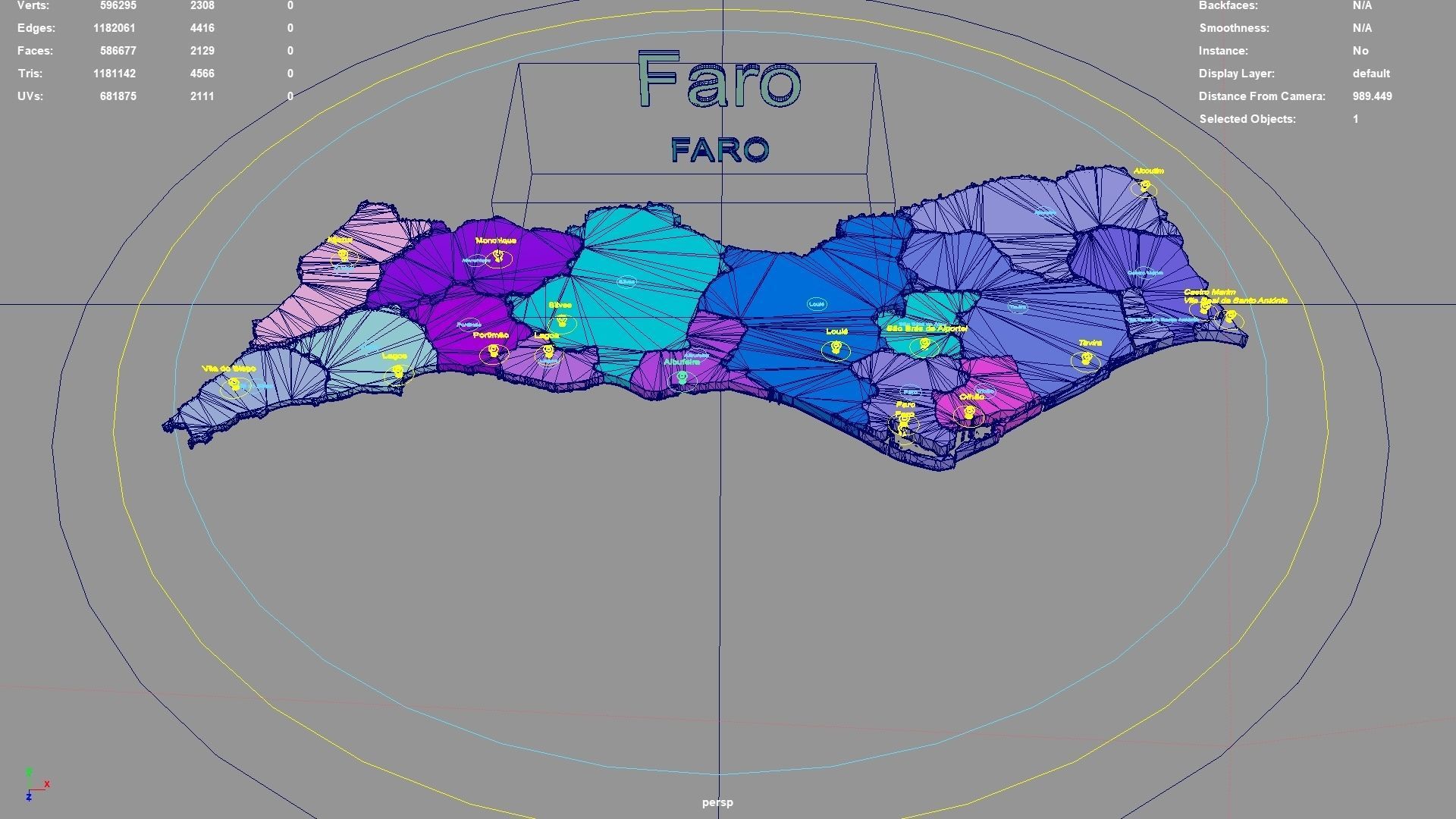 Faro Portugal map region geography political geographic 3D model rigged ...