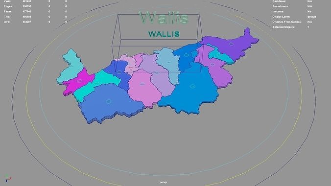Wallis Switzerland map region geography political geographic 3D model ...