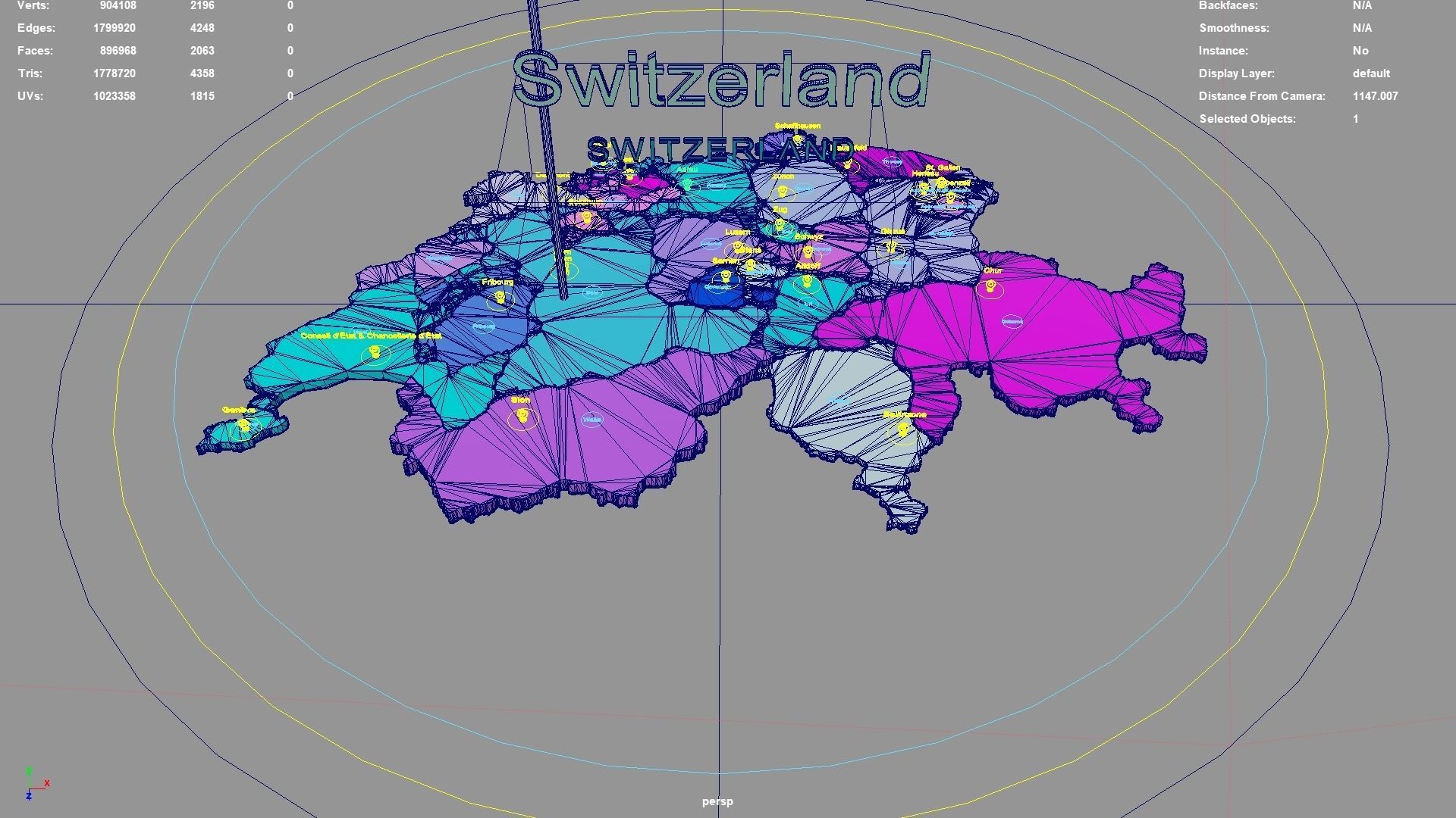 Switzerland map region geography political geographic 3D model rigged ...