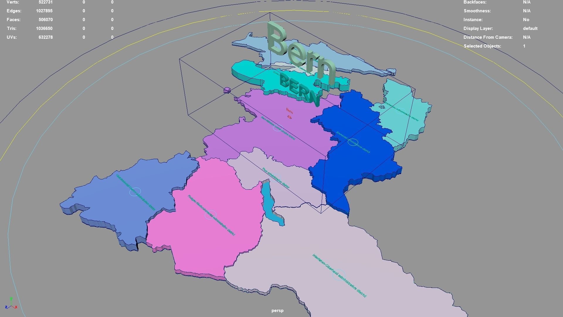Bern Switzerland map region geography political geographic 3D model ...