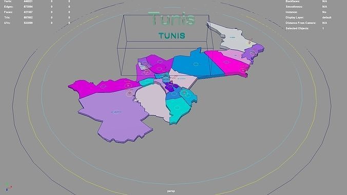 Tunis Tunisia map region geography political geographic 3D model rigged ...