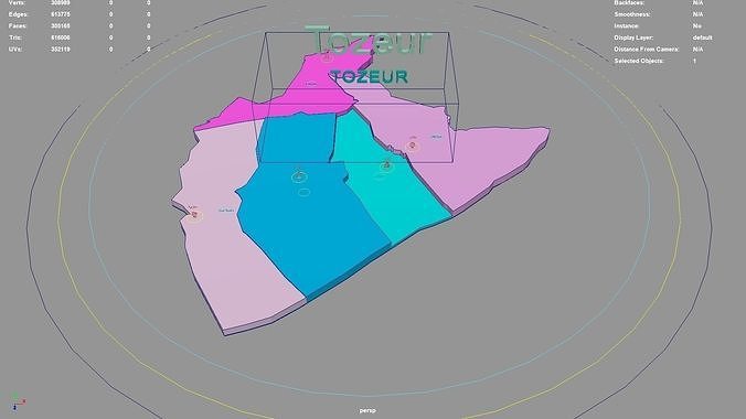 Tozeur Tunisia map region geography political geographic 3D model ...