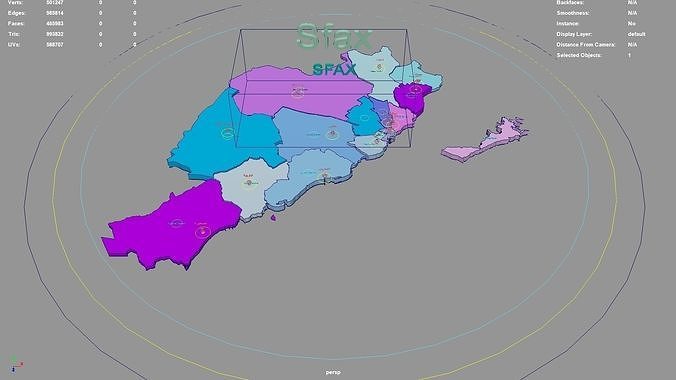 Sfax Tunisia map region geography political geographic 3D model rigged ...