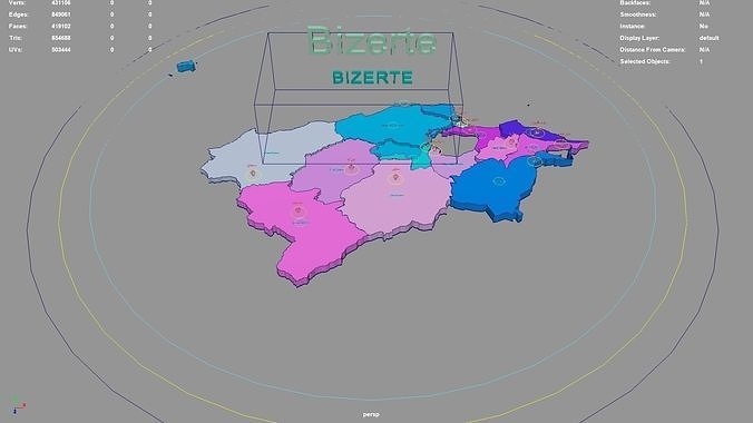 Bizerte Tunisia map region geography political geographic 3D model ...