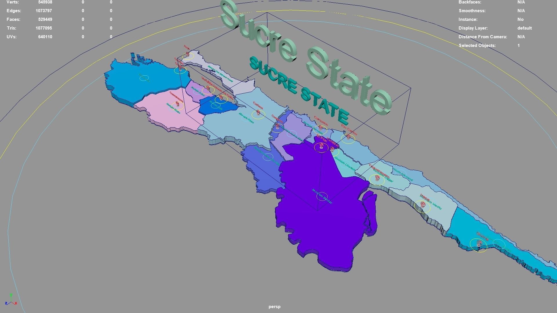 Sucre State Venezuela map region geography political geographic 3D ...