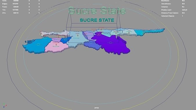 Sucre State Venezuela map region geography political geographic 3D ...