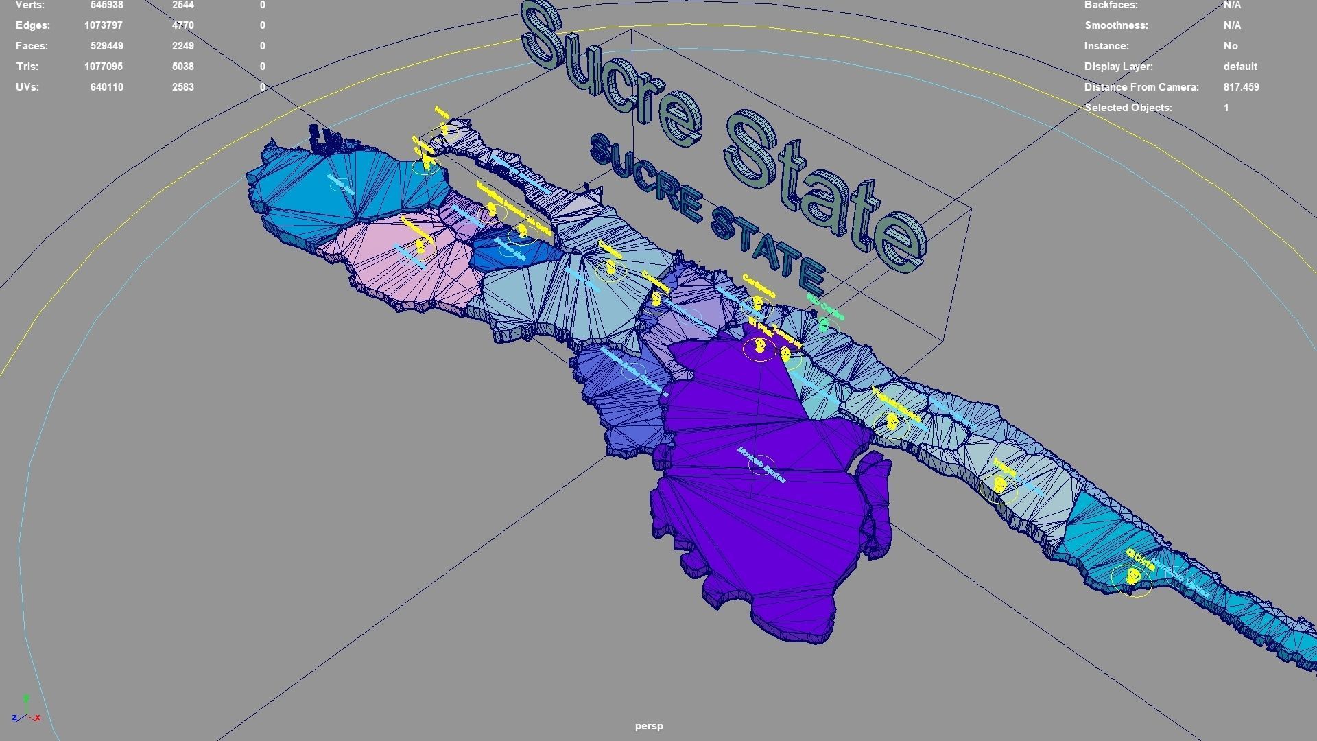 Sucre State Venezuela map region geography political geographic 3D ...
