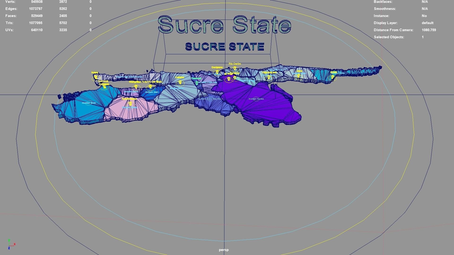 Sucre State Venezuela map region geography political geographic 3D ...