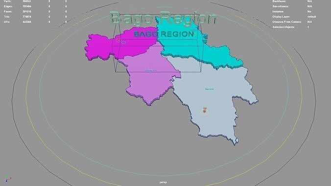 Bago Region Myanmar map region geography political geographic 3D model ...