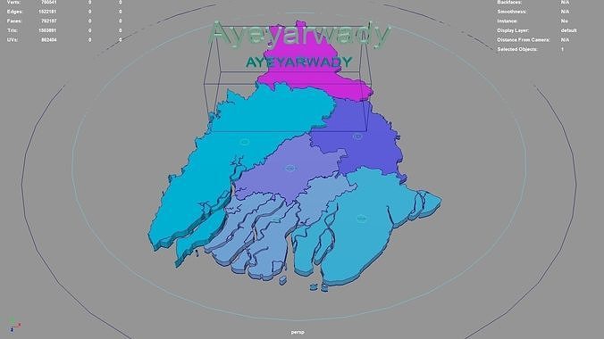 Ayeyarwady Myanmar map region geography political geographic 3D model ...