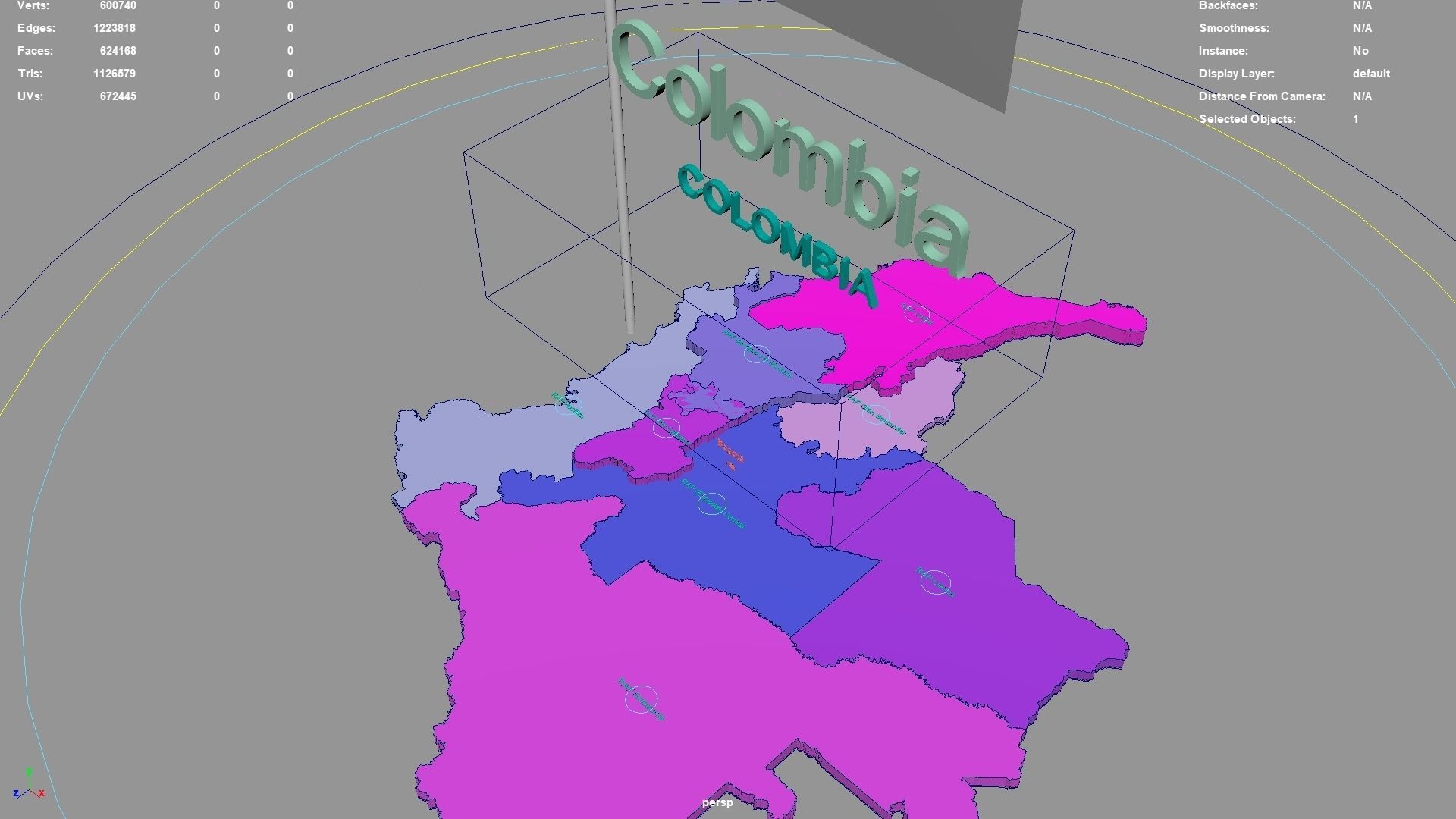 Colombia map region geography political geographic 3D model rigged ...