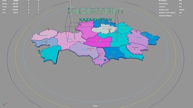 Kazakhstan map region geography political geographic 3D model rigged ...