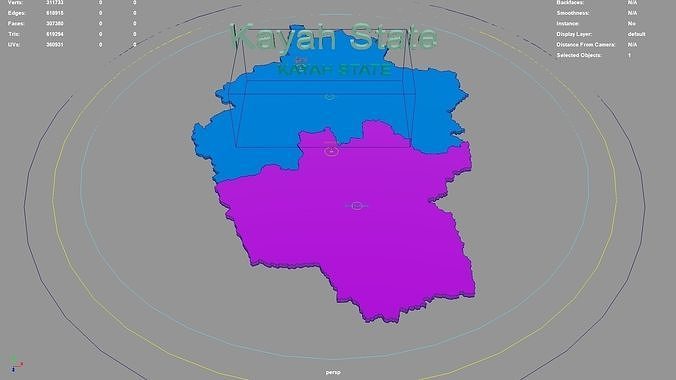 Kayah State Myanmar map region geography political geographic 3D model ...