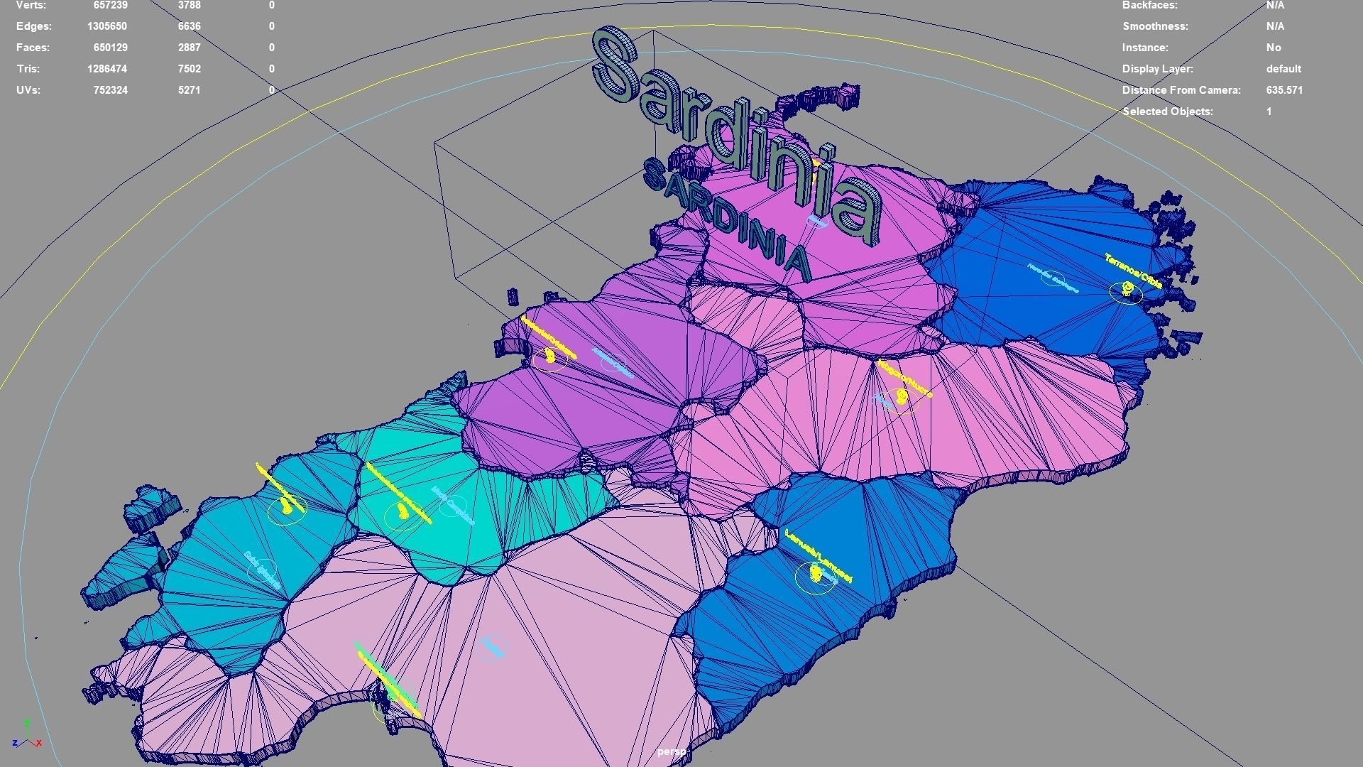 Sardinia Italy map region geography political geographic 3D model ...