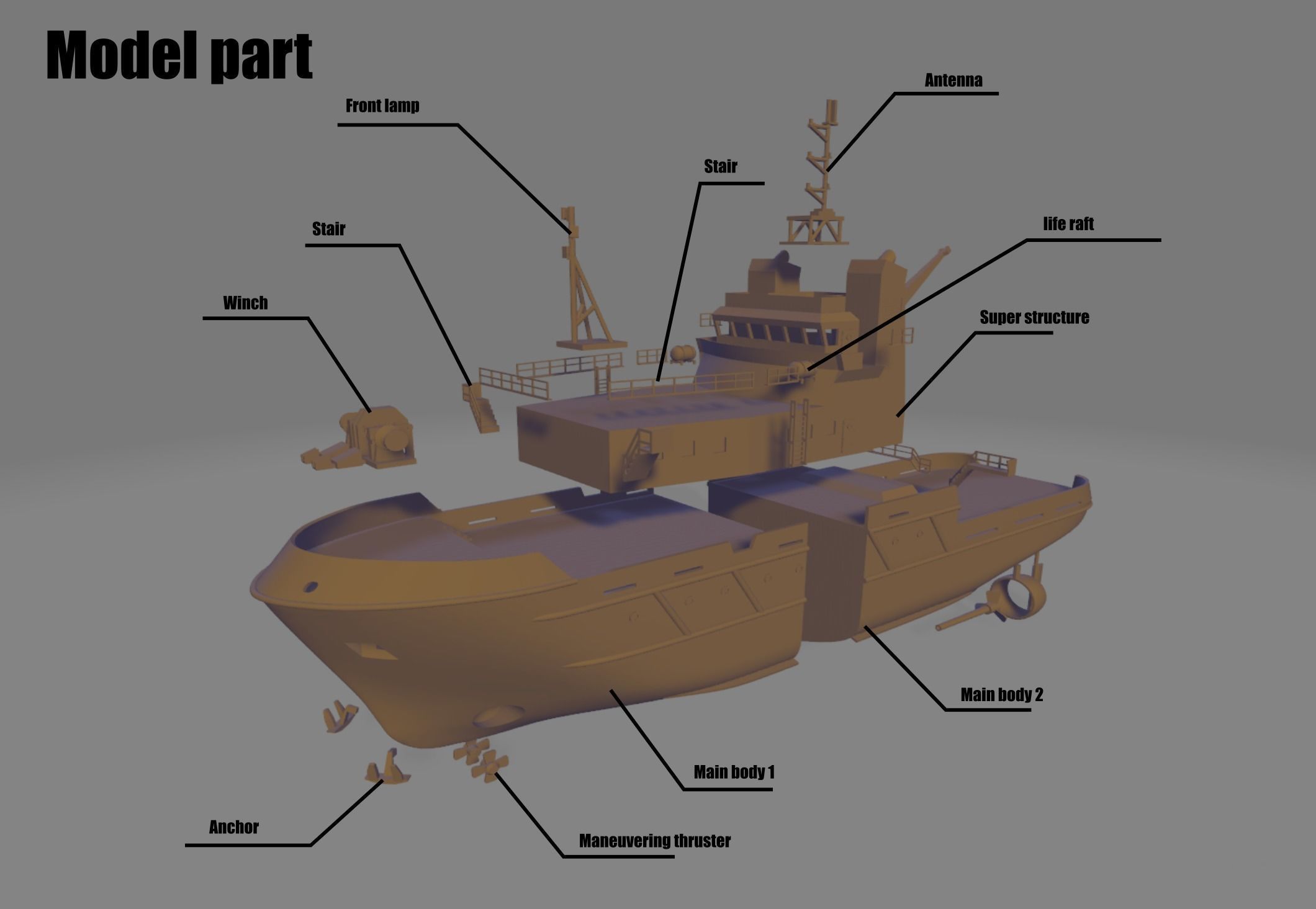 fishing vessel tugboat miniature 3D model 3D printable | CGTrader