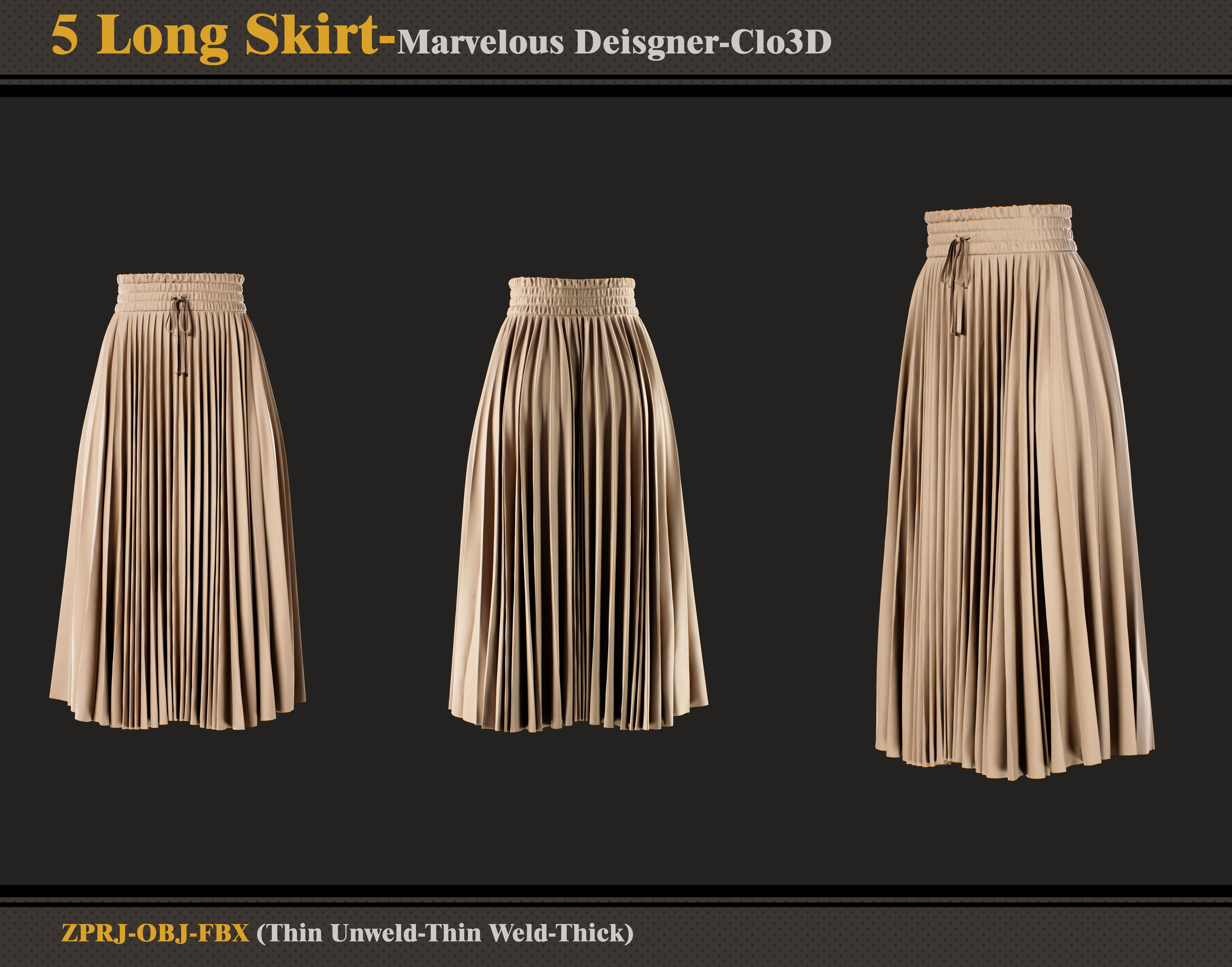 5 Long Skirt -MDClo3D -ZPRJ - FBX - OBJ 3D model | CGTrader