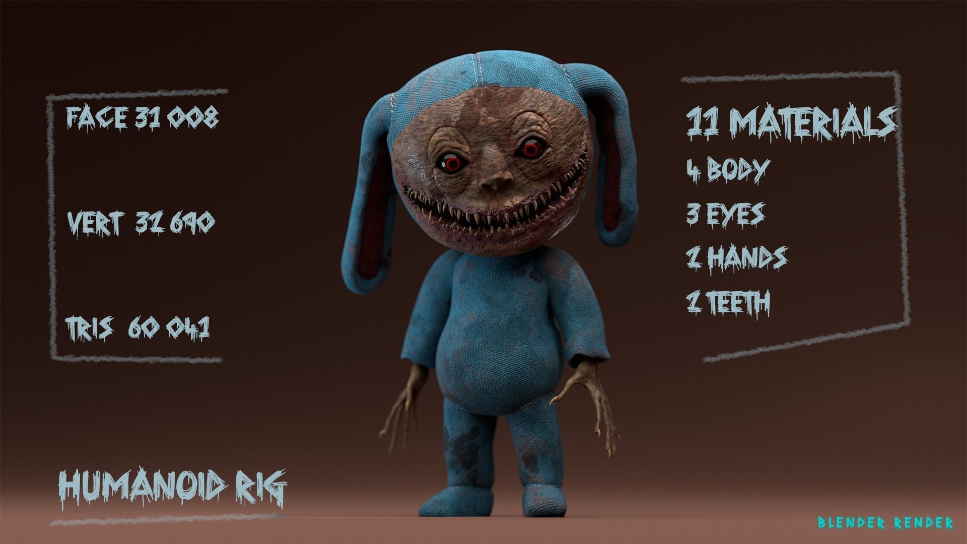 3D model Scary Rabbit game character for Horror games VR / AR / low ...