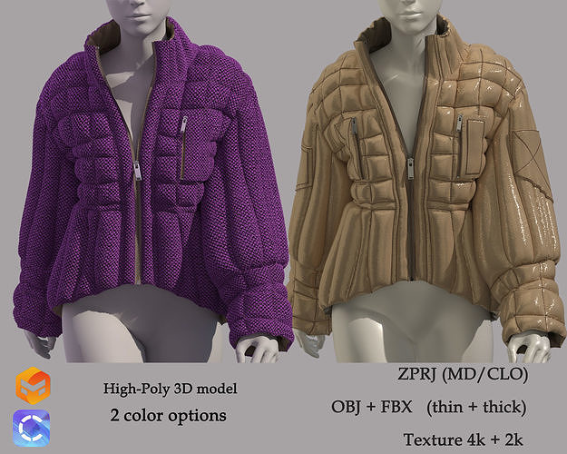 Female puffer jacket Pack two color option 3D model | CGTrader