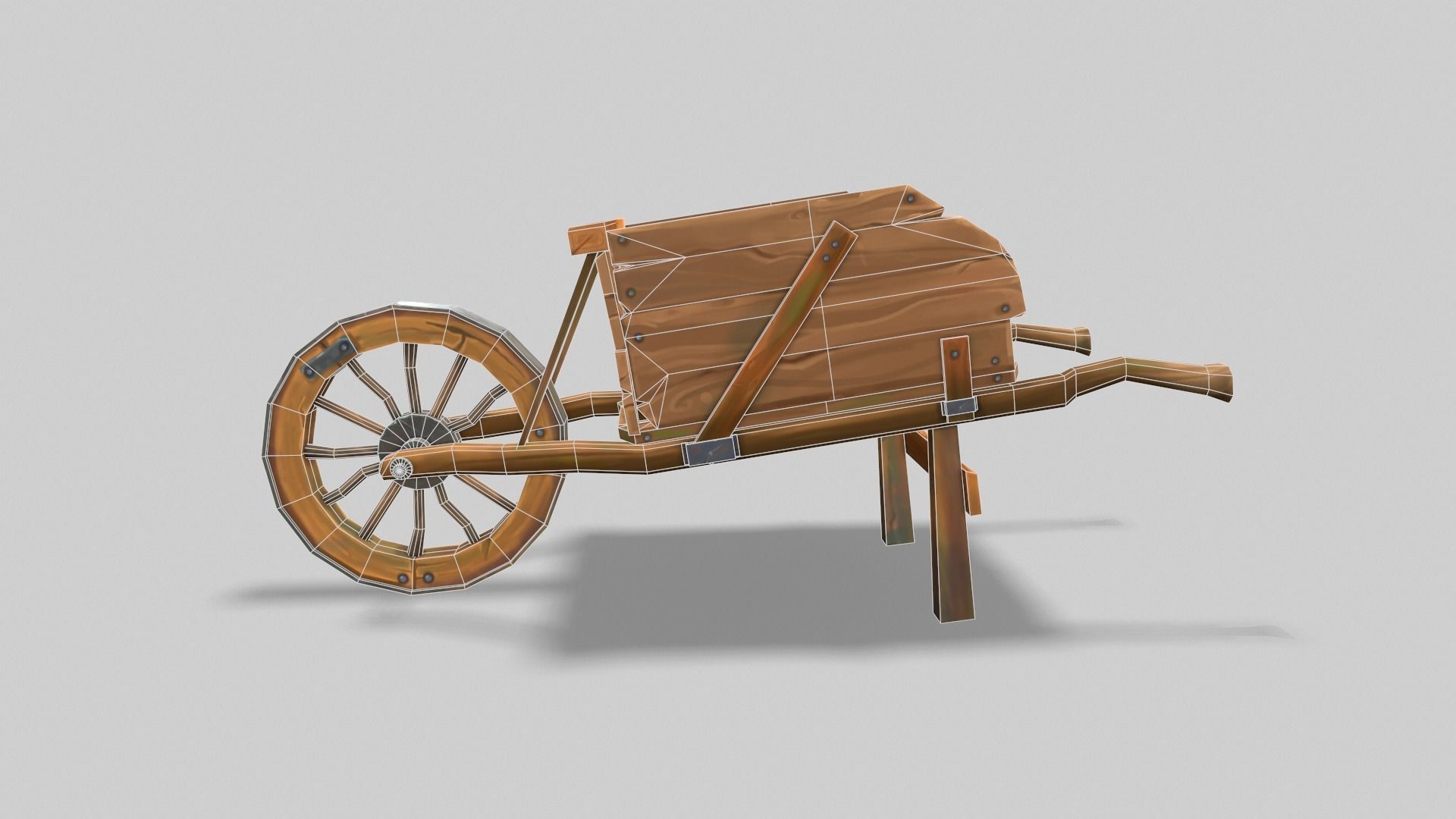 3D model Low poly stylized wood cart with handpainted textures VR / AR ...