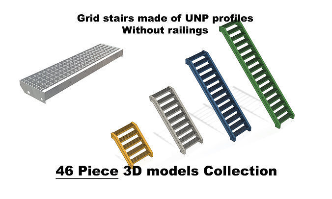 Grid stairs collection - without handrails - 46 versions 3D model ...