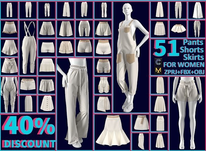3D model 51 PANTS SHORTS SKIRTS FOR WOMEN VR / AR / low-poly | CGTrader