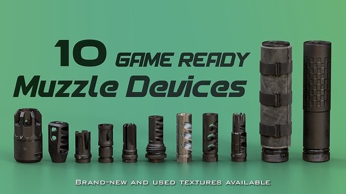 3D model 10 Muzzle Devices - Muzzle brake Flash Hider Silencer VR / AR ...