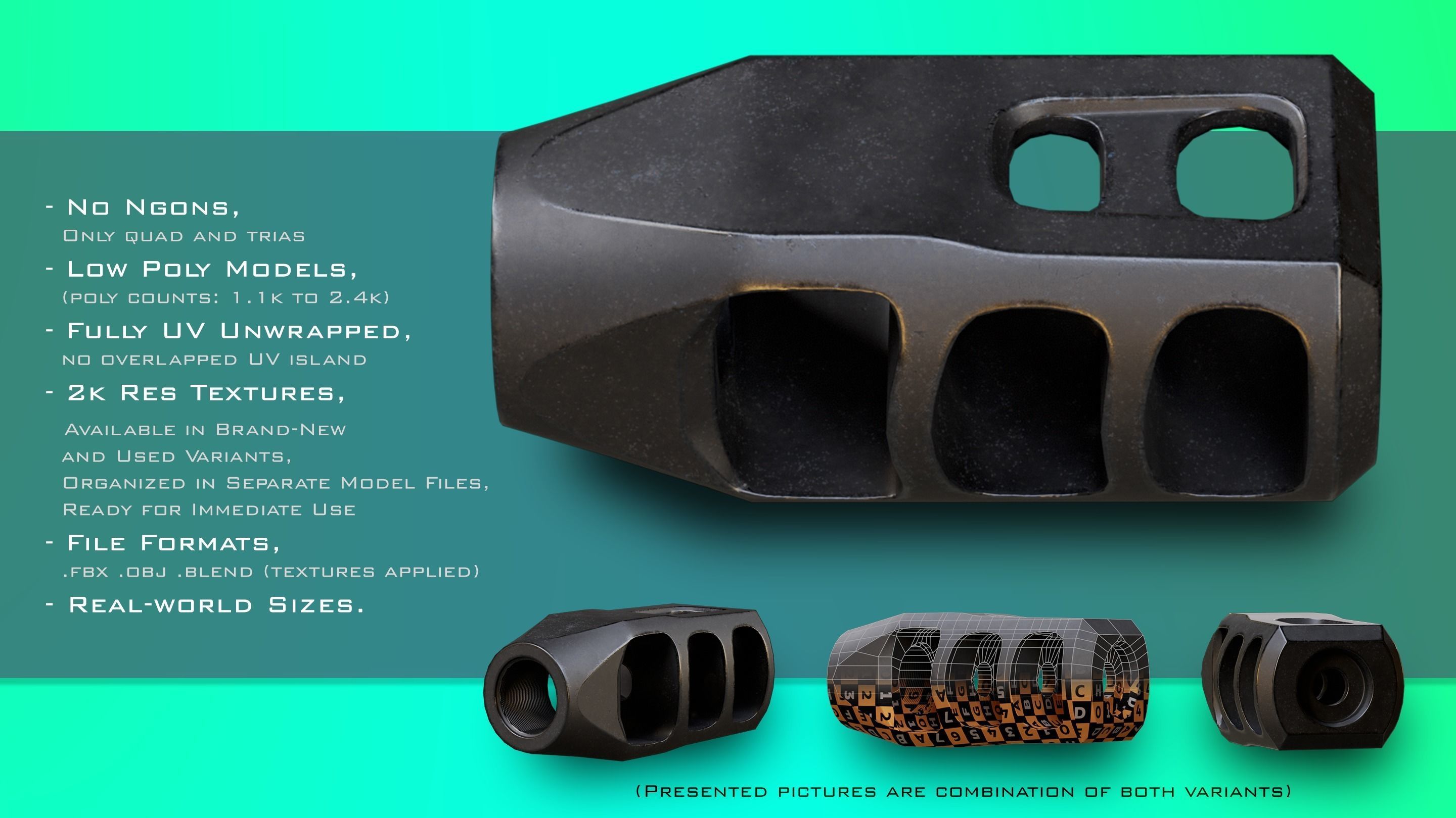 3D model 10 Muzzle Devices - Muzzle brake Flash Hider Silencer VR / AR ...