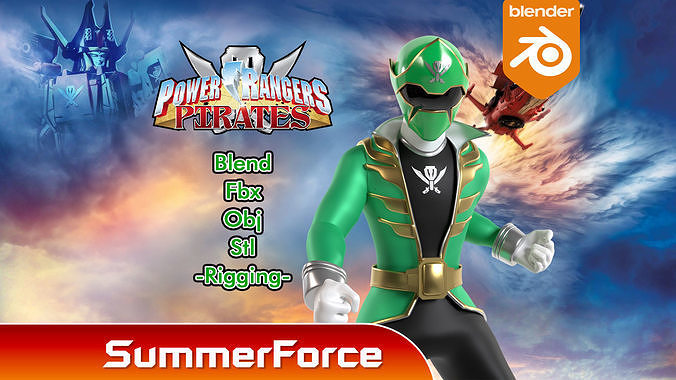 Green Pirate Ranger - Power Rangers Pirates 3D model rigged | CGTrader