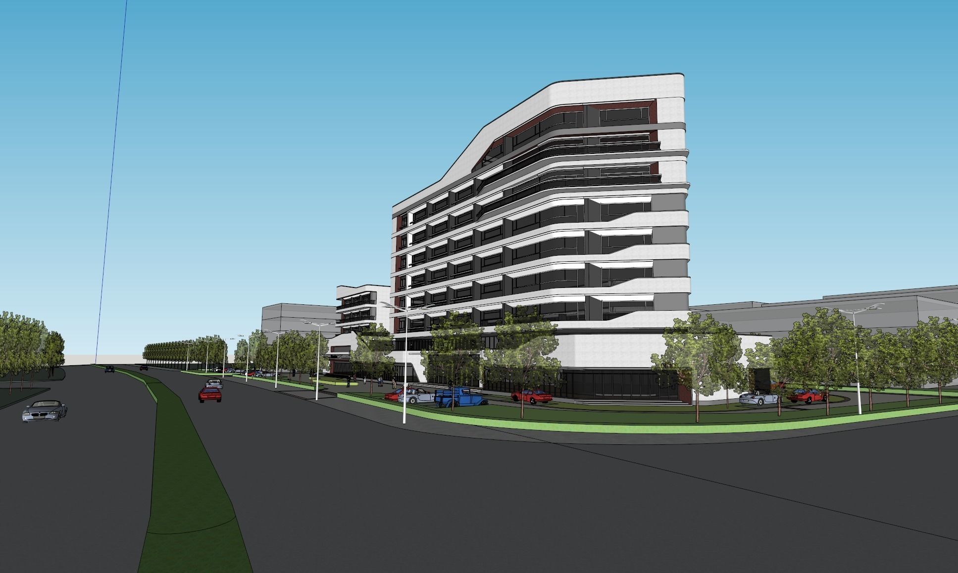 SU model of a modern-style streamlined office hotel building 3D model ...