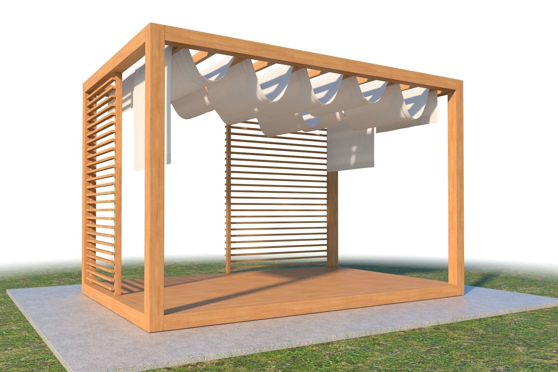 Pergola With Patio Cover And Curtains 3D model | CGTrader