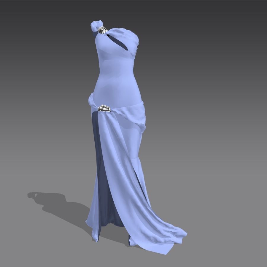 3D model One shoulder baby blue color dress panel VR / AR / low-poly ...