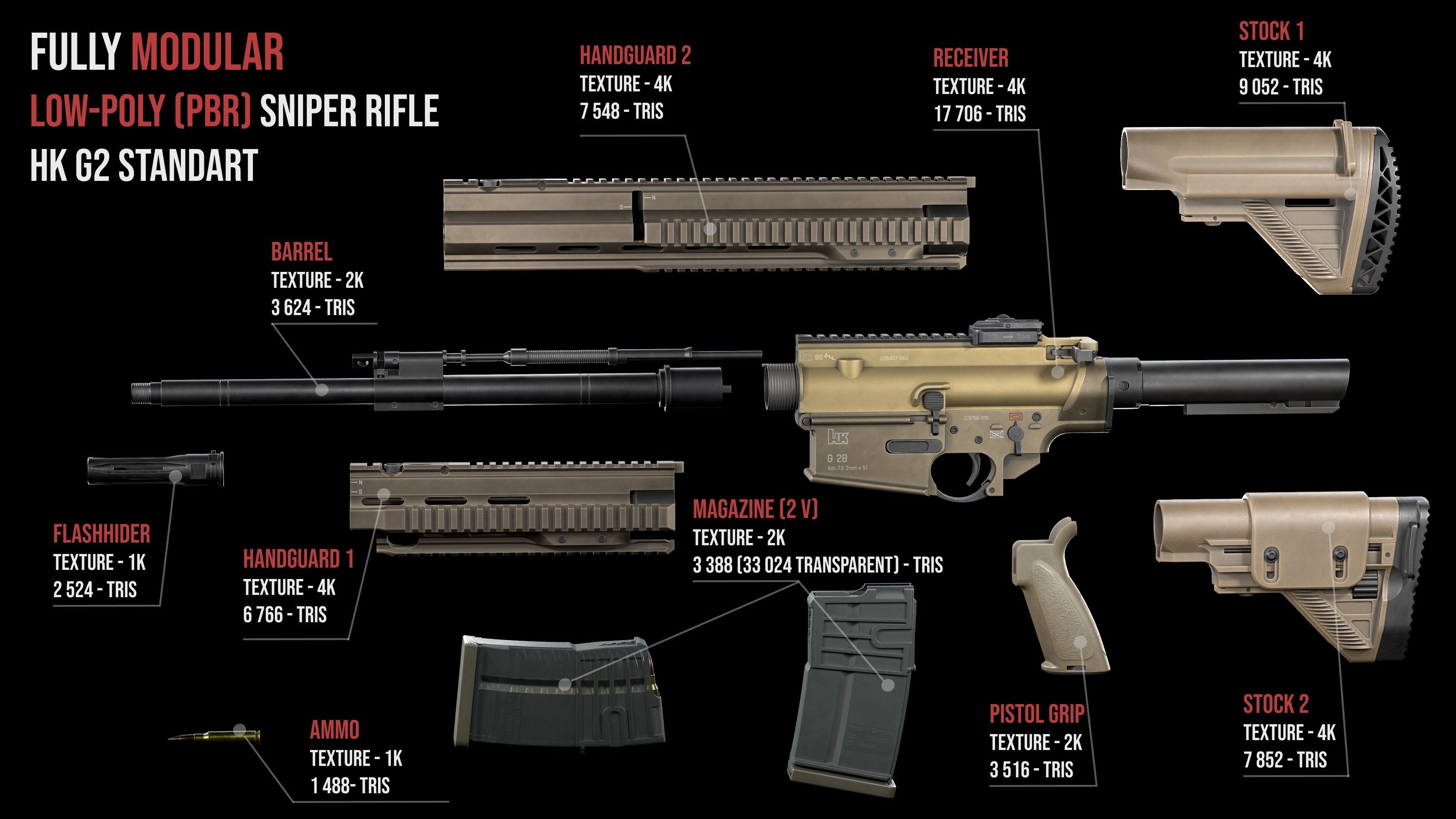 3D Model Collection Modular Modern Sniper Rifles gun Weapon Pack VR ...