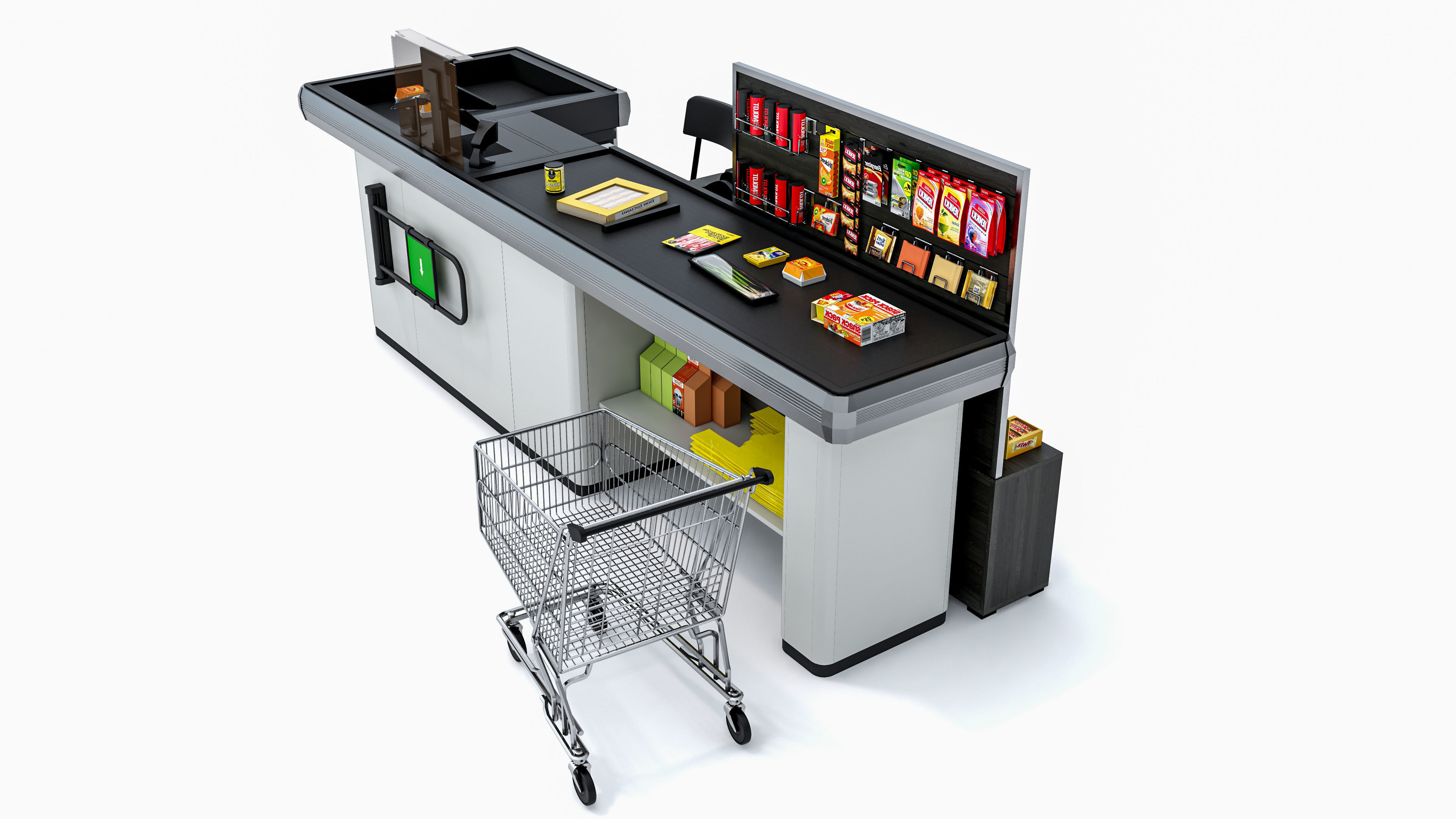 Supermarket Grocery stands Shelves Racks Showcase checkout 3D model ...