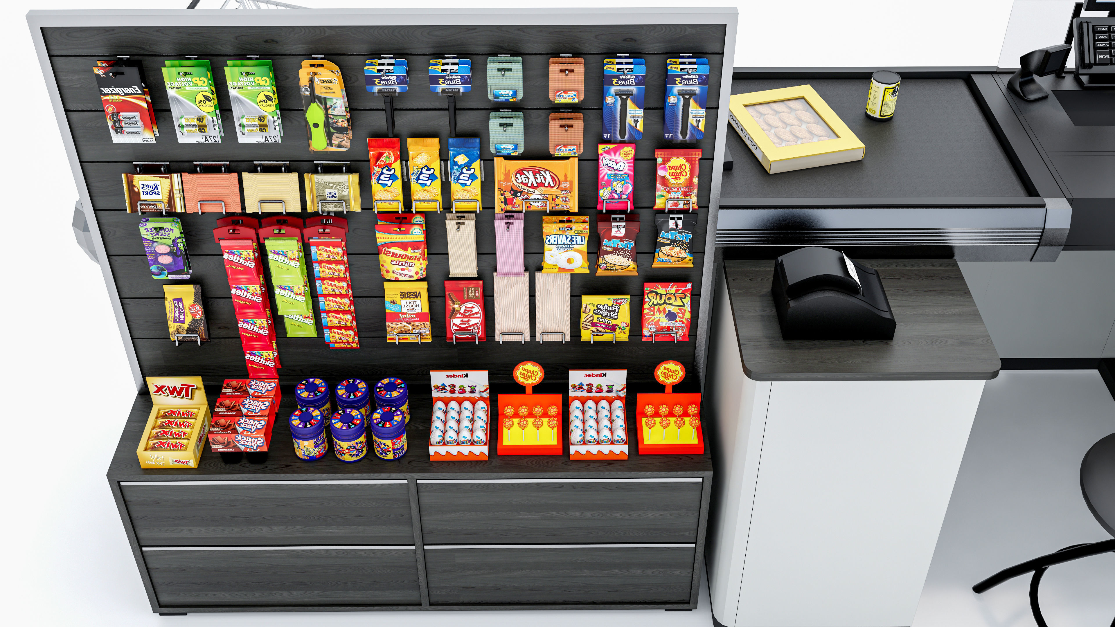 Supermarket Grocery stands Shelves Racks Showcase checkout 3D model ...