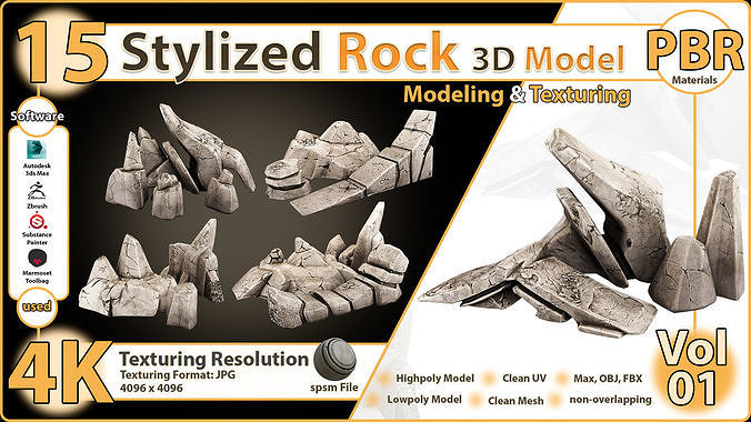 3D model 15 Stylized Rocks 3D Model - Vol 01 VR / AR / low-poly | CGTrader
