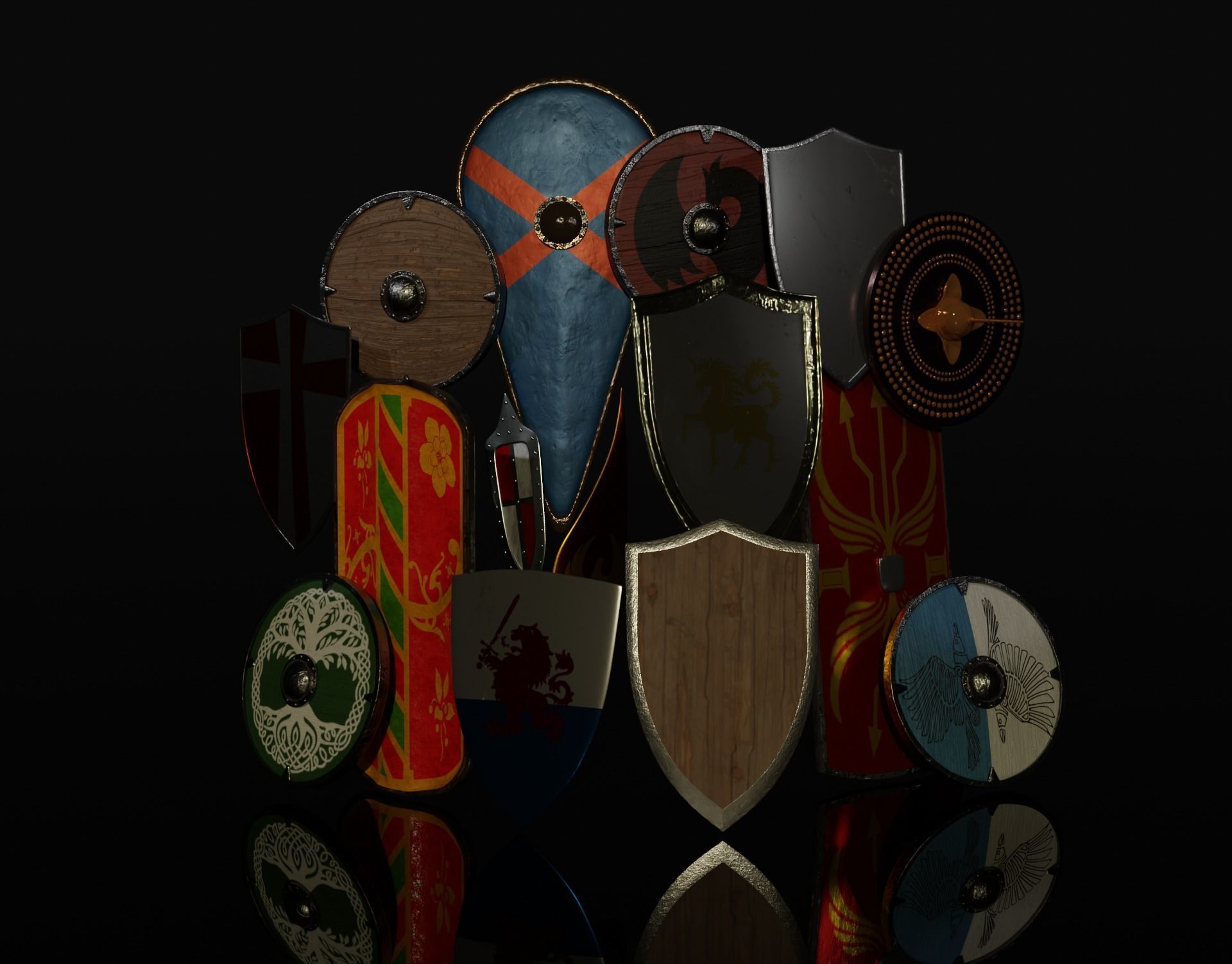 3D model shields pack VR / AR / low-poly | CGTrader