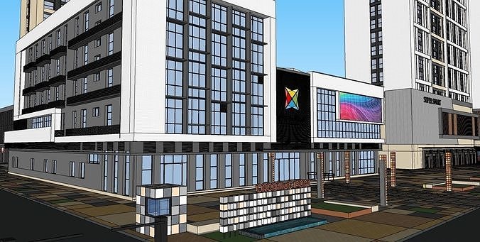 MODERN OFFICE BUILDING WITH SHOPPING MALL 3D model | CGTrader