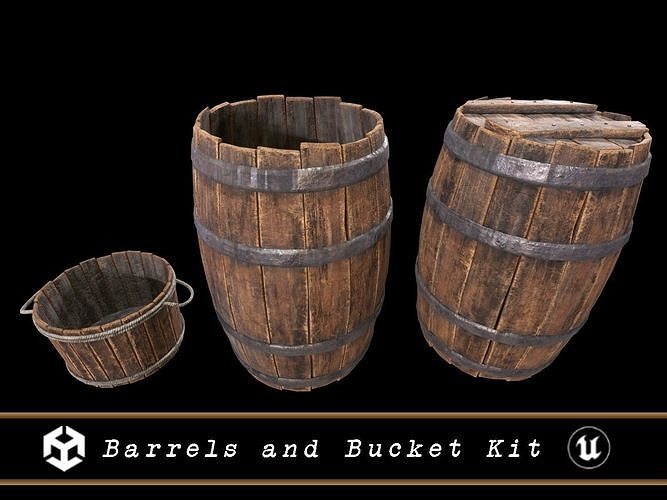 3D model Barrels and Bucket Kit VR / AR / low-poly | CGTrader