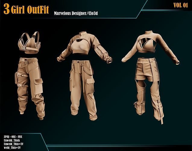 3 Girl Outfit VOL 01 3D model | CGTrader