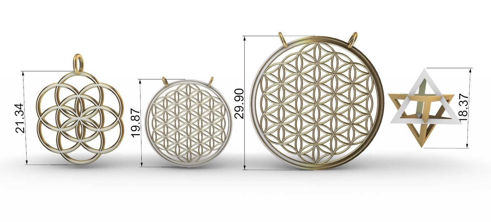 Sacred Geometry Flower of Life Merkabah Pendants 3D model 3D printable ...