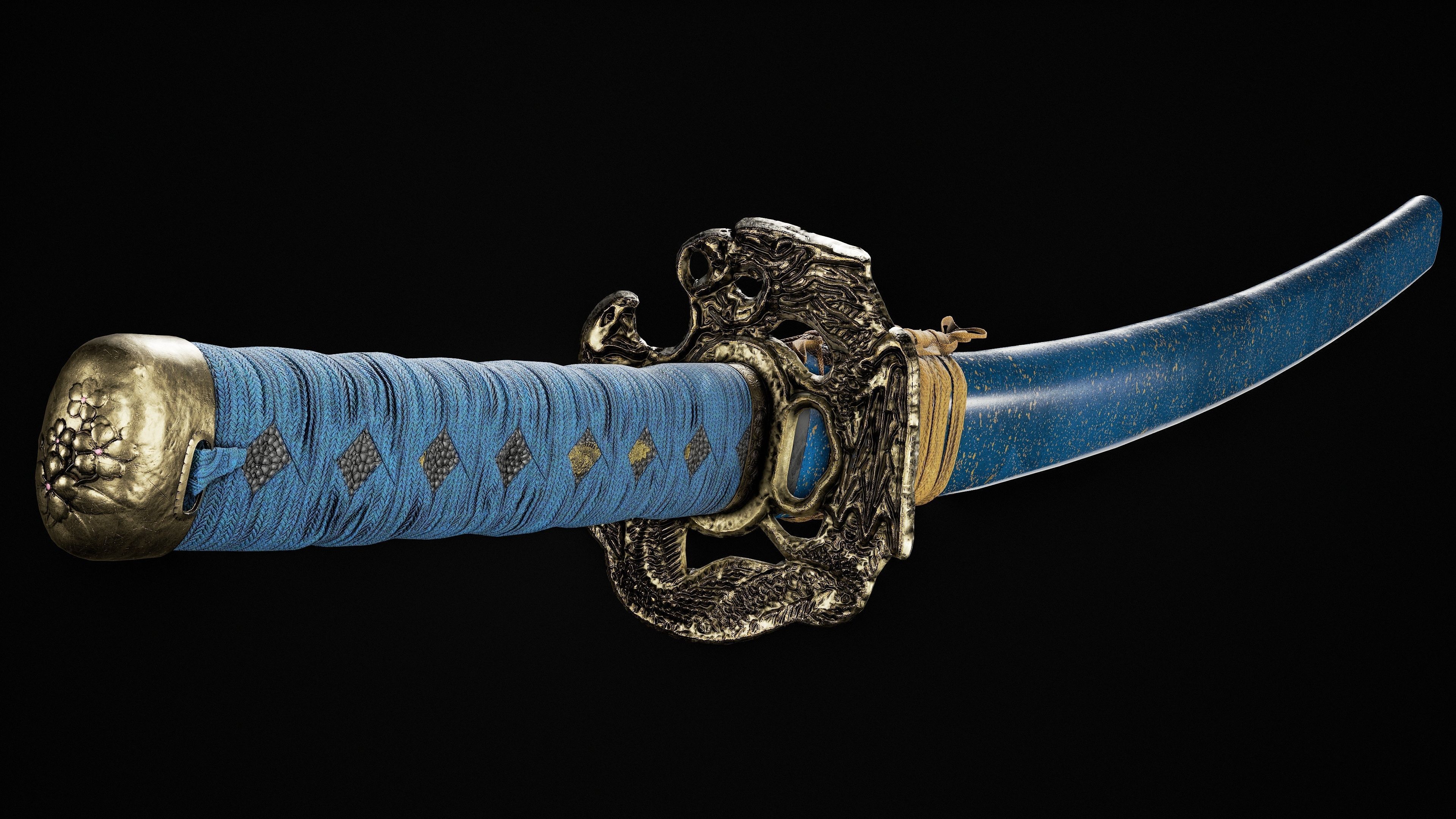 3D model Japanese Blue Dragon Katana VR / AR / low-poly | CGTrader